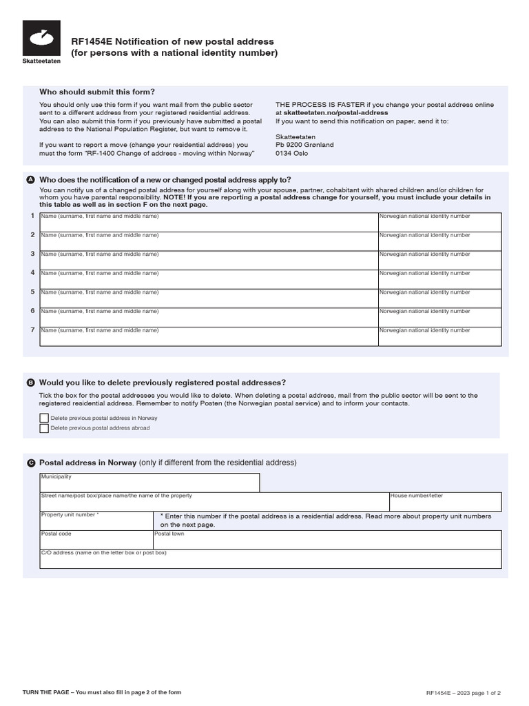 Rf1454e - 2023 - Change Postal Form | PDF | Identity Document | Mail