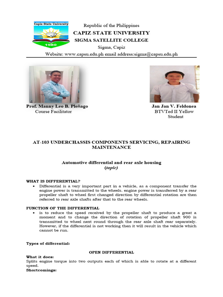 Hard Copy Hand Outs in AT 101 | PDF | Axle | Vehicles