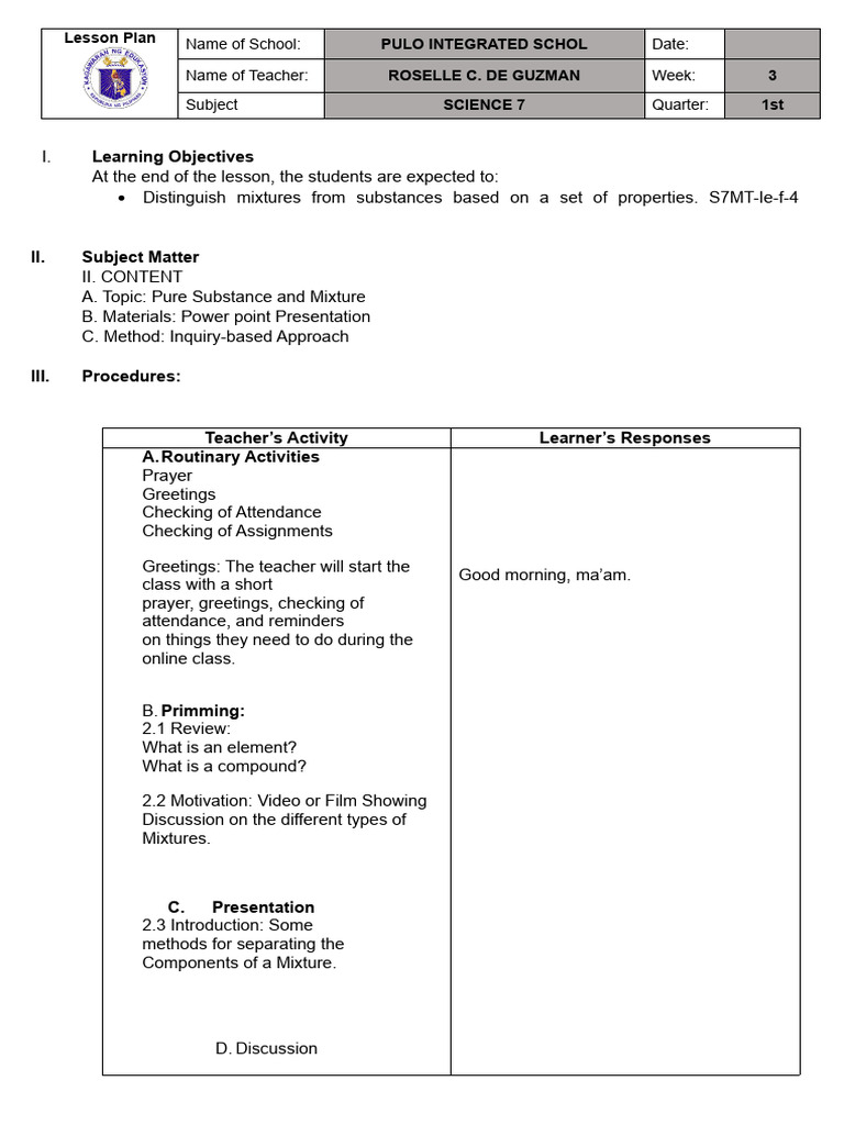 Science 7 Week 3 | PDF | Mixture | Chemical Substances