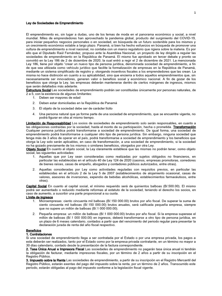 Ley de Sociedades de Emprendimiento | PDF