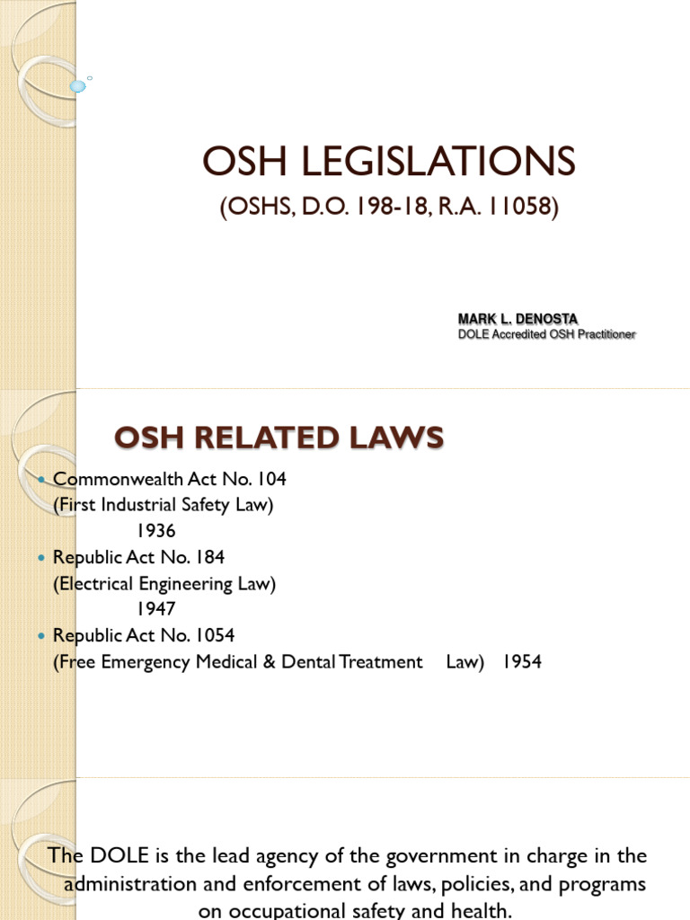 OSH Legislations (OSHS, D.O. 198-18, R.A. 11058) | PDF | Occupational ...