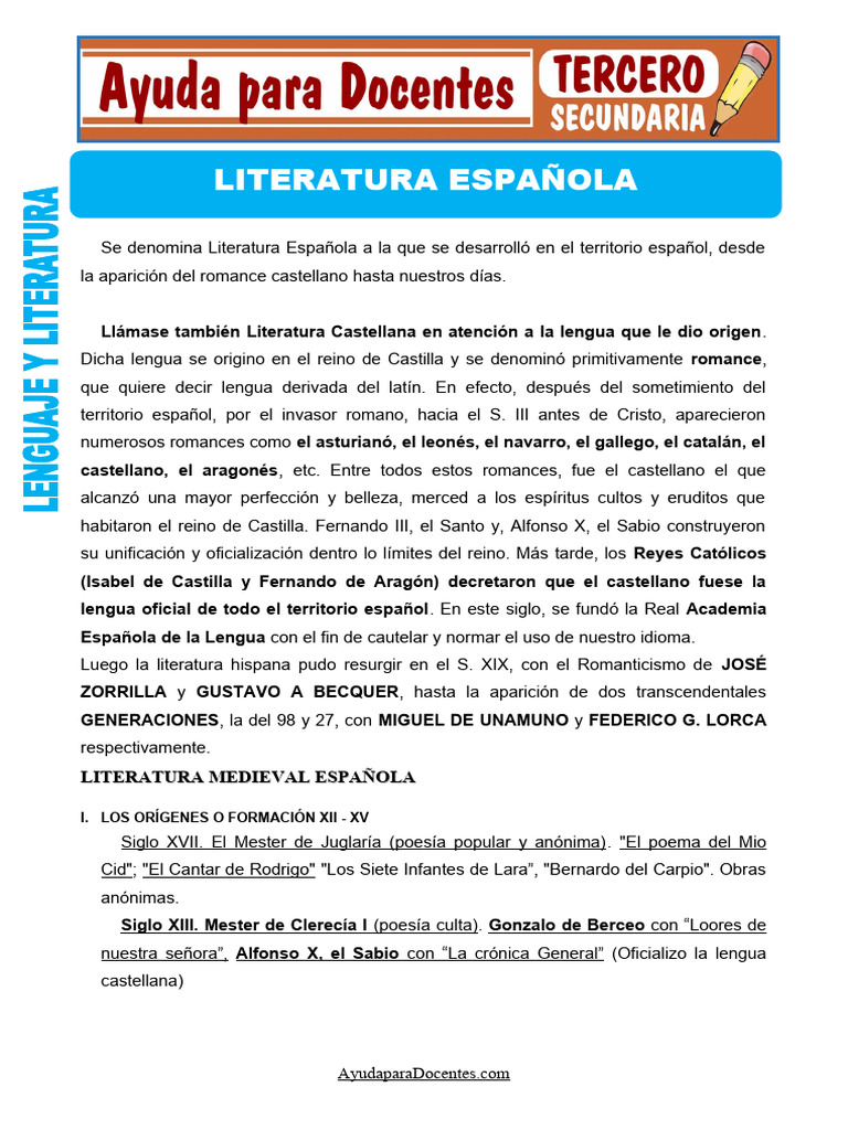 Literatura Espanola para Tercero de Secundaria | PDF | Literatura española | España