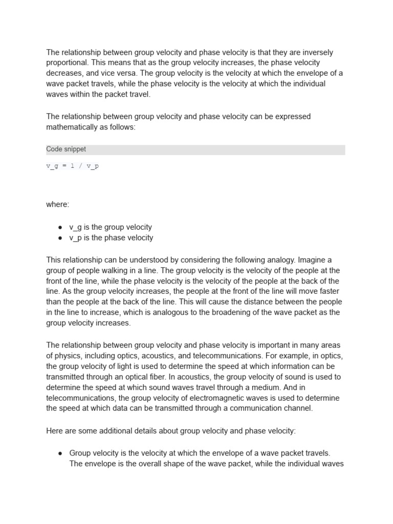 Relationship Between Graph Velocity and Phase Velocity | PDF | Waves | Transmission Medium