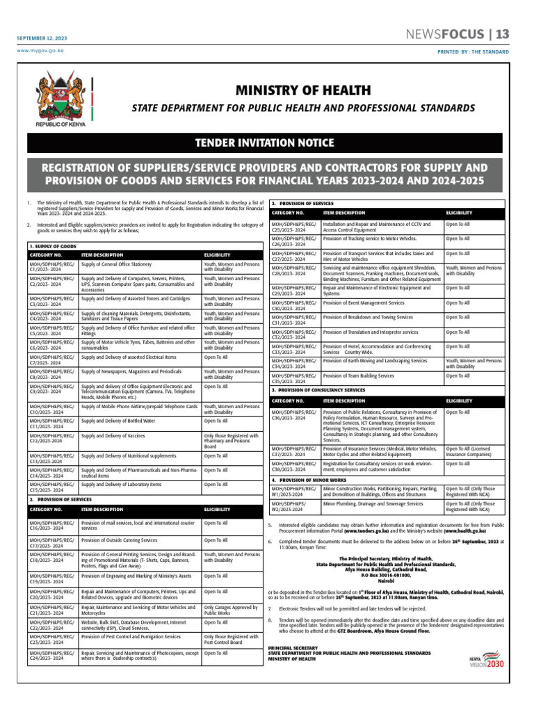 Ministry of Health Tenders | PDF