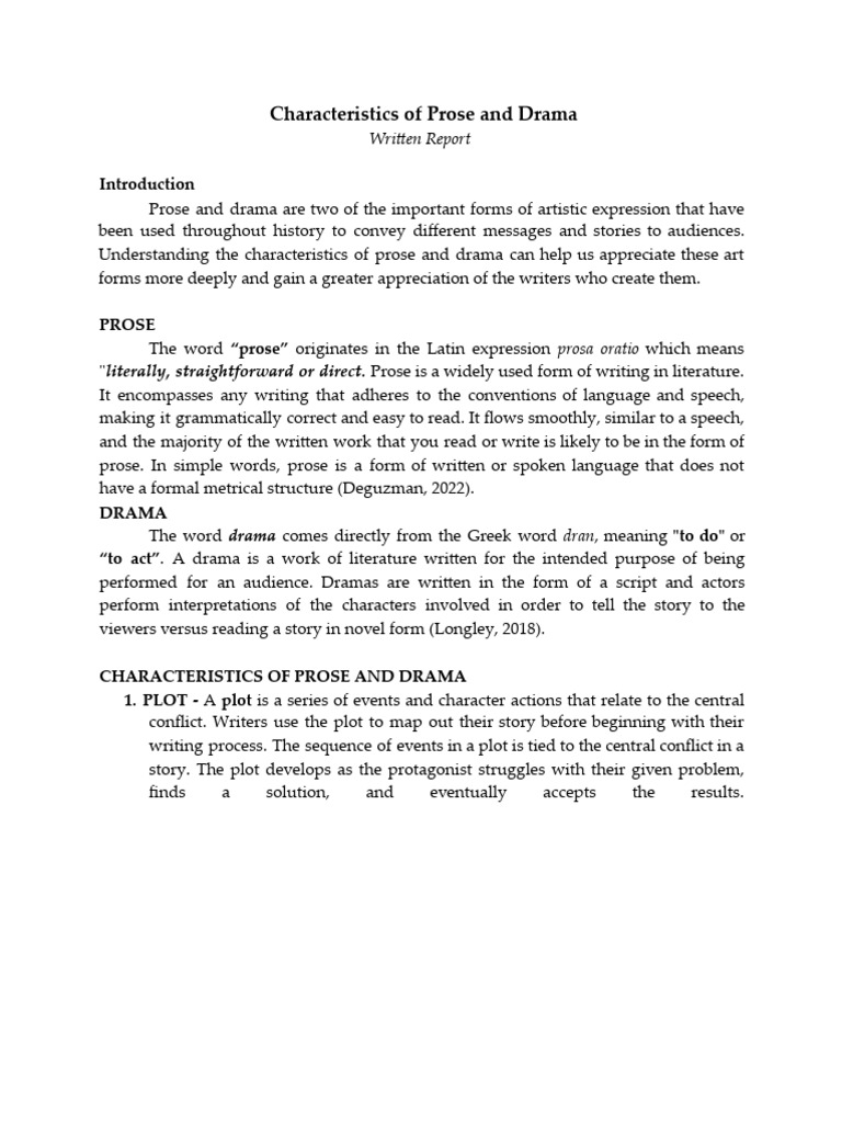 Prose and Drama: Key Characteristics | PDF | Narration | Characters In ...