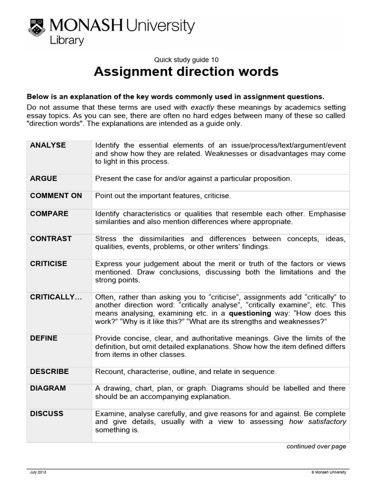 10 Assignment Direction Words | Download Free PDF | Reason | Truth