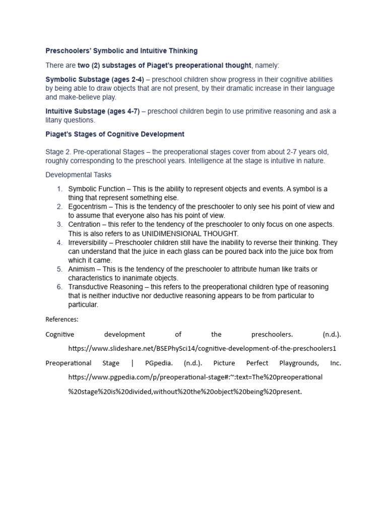 Preschoolers' Symbolic and Intuitive Thinking | PDF