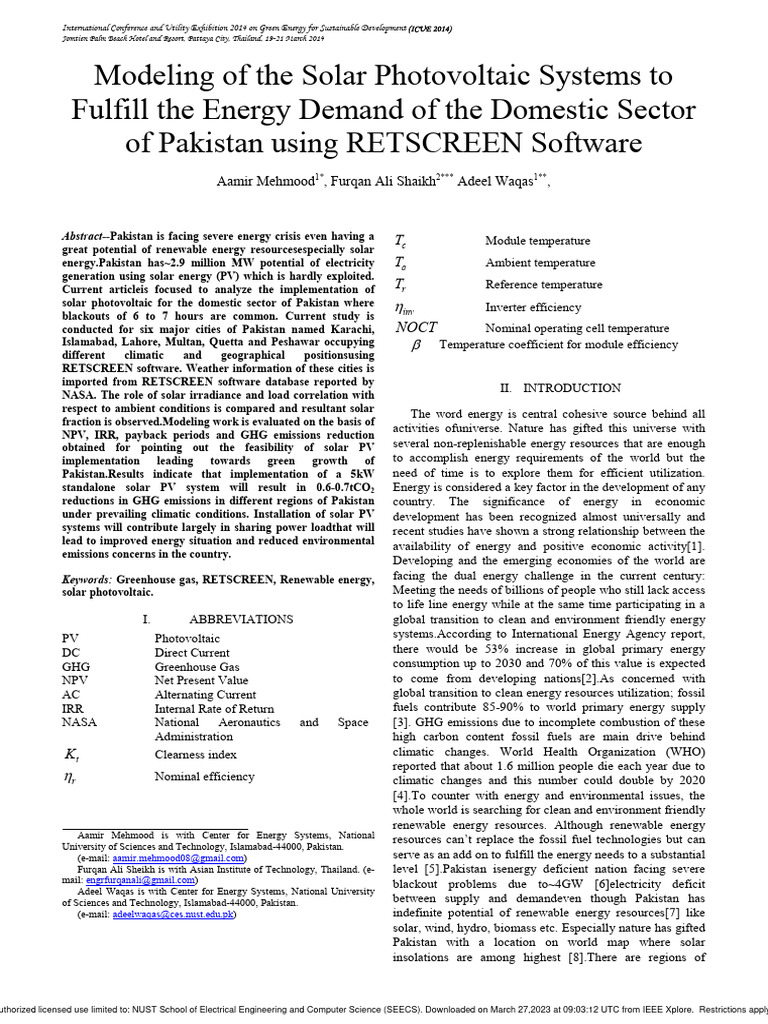 Modeling of The Solar Photovoltaic Systems To Fulfill The Energy Demand of The Domestic Sector ...