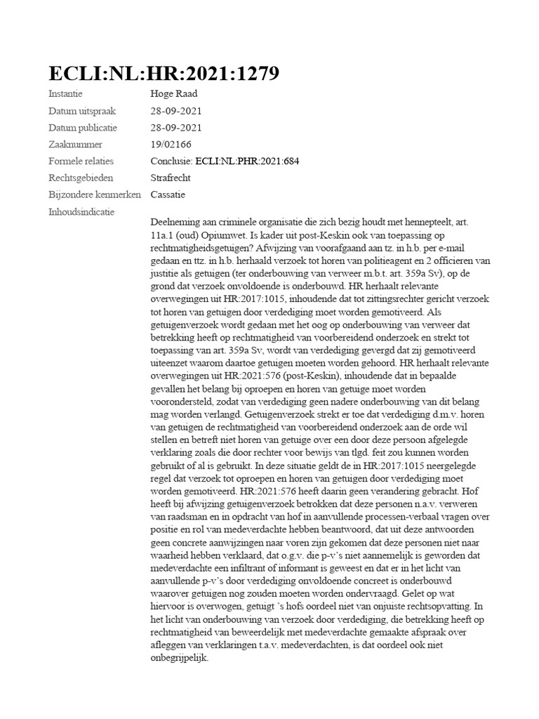Ecli NL HR 2021 1279 | PDF