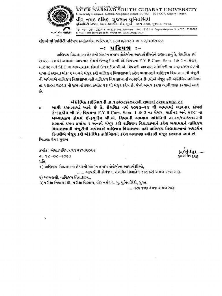 BCom Sem 1 & 2 (Major-Minor-SEC) Commerce Including BA Syllabus As Per ...