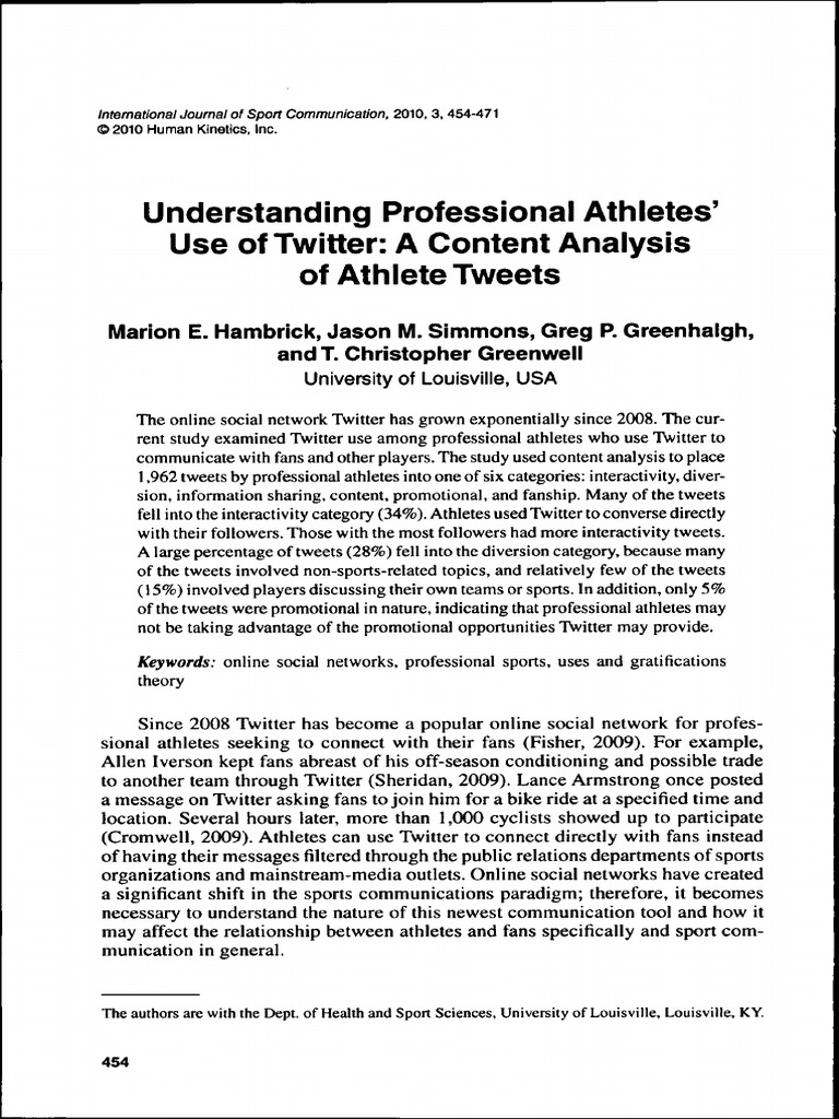 Analyzing Athletes' Twitter Usage | PDF | Social Networking Service ...