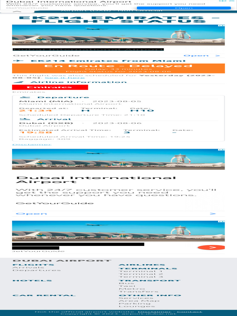 EK214 Emirates Flight Status - Today - Dubai Airport (DXB) | PDF