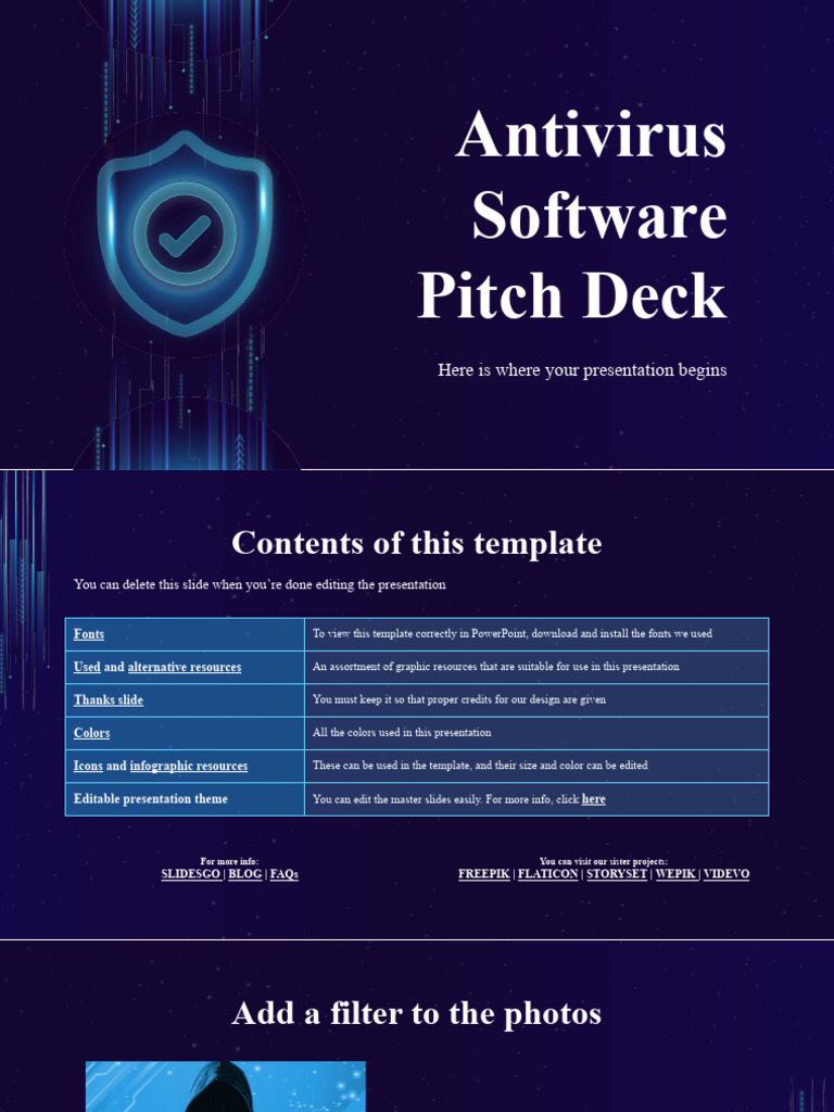 Antivirus Software Pitch Deck by Slidesgo | PDF | Market (Economics) | Icon (Computing)