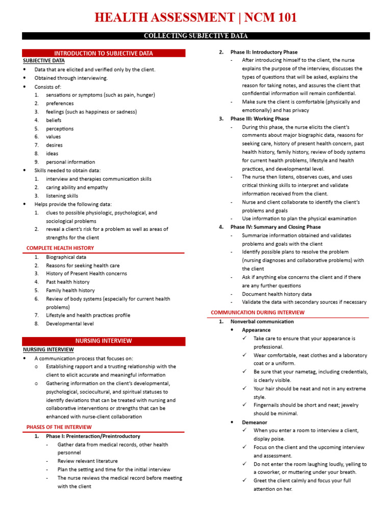 Collecting Subjective Data | PDF | Nursing | Edema