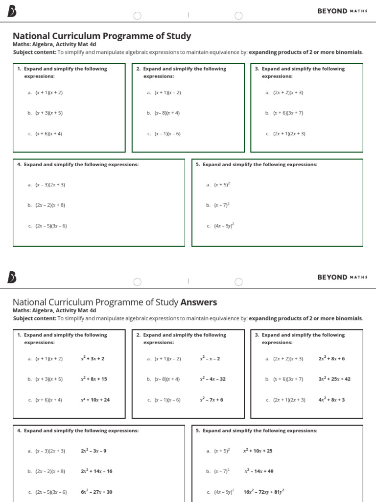 Mat 4d - National Curriculum Descriptors Algebra Set 1 | PDF | Mathematics | Algebra