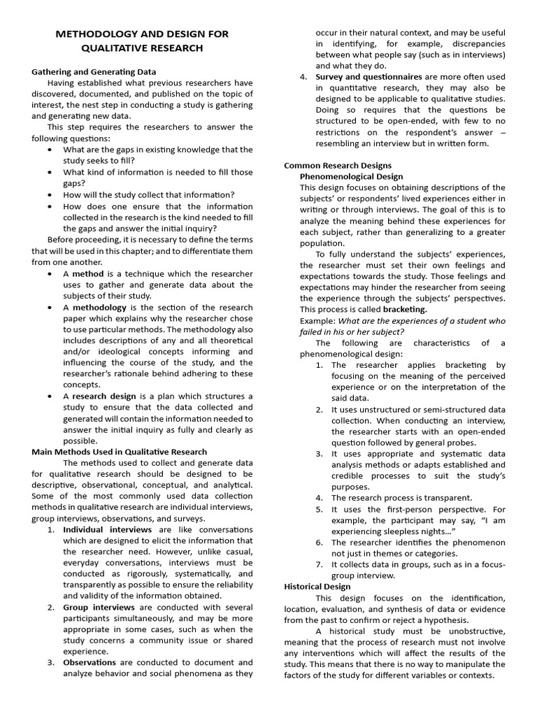 Methodology and Design For Qualitative Research | PDF | Sampling ...