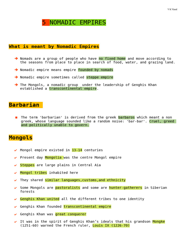CH-V Nomadic Empires Theme | PDF | Genghis Khan | Mongol Empire