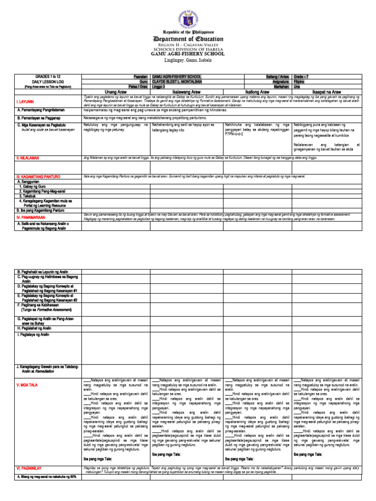 DLL Template (Filipino) | PDF