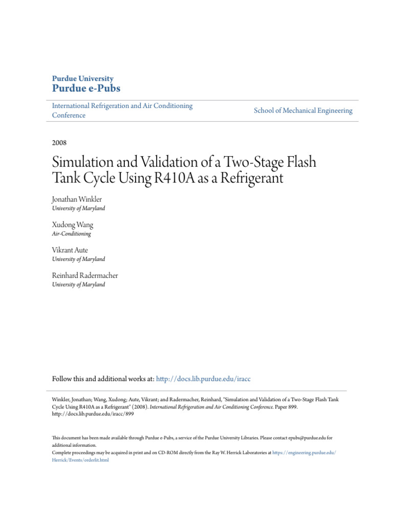 Simulation and Validation of A Two-Stage Flash Tank Cycle Ysing R410a As A Refrigerant | PDF ...