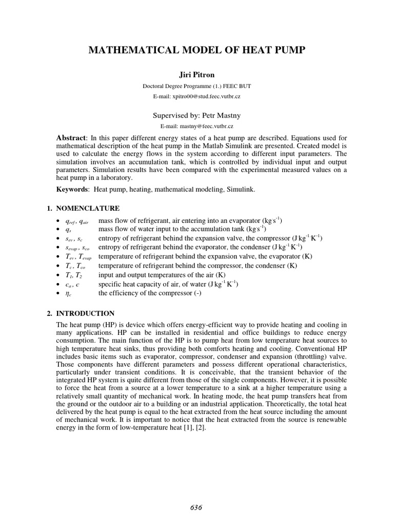 Mathematical model of heat pump | PDF