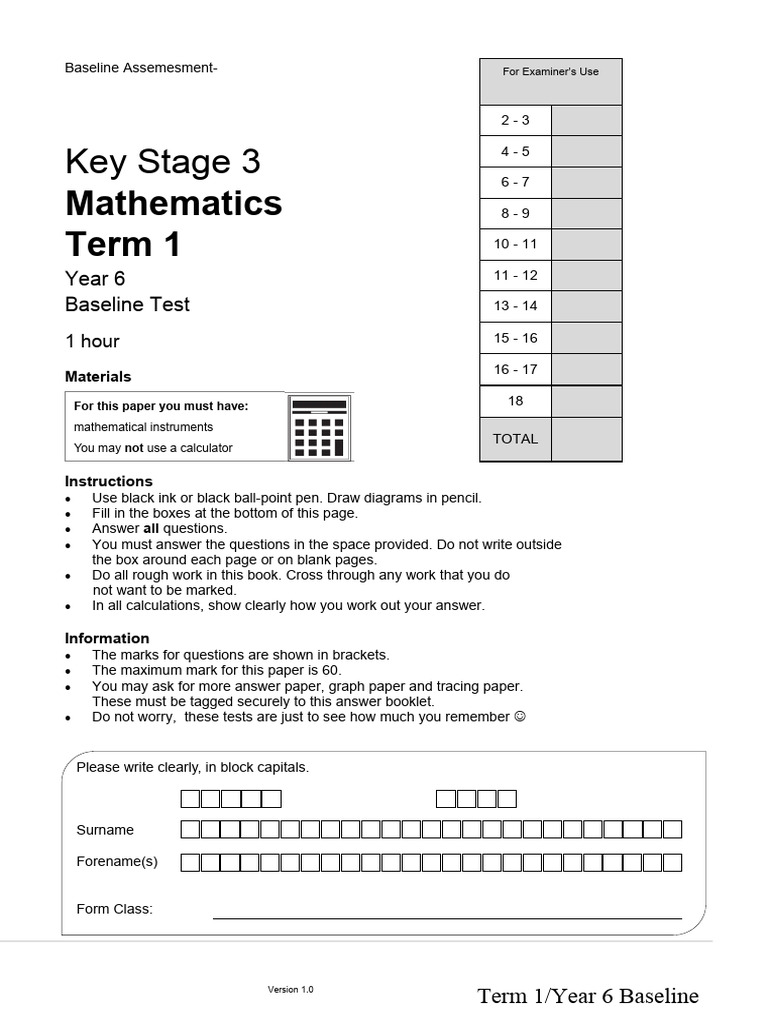 Year 7 Baseline Test | PDF | Rectangle | Mathematics