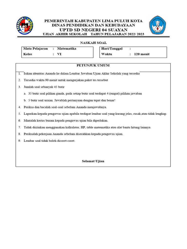 Soal MTK UAS OK | PDF