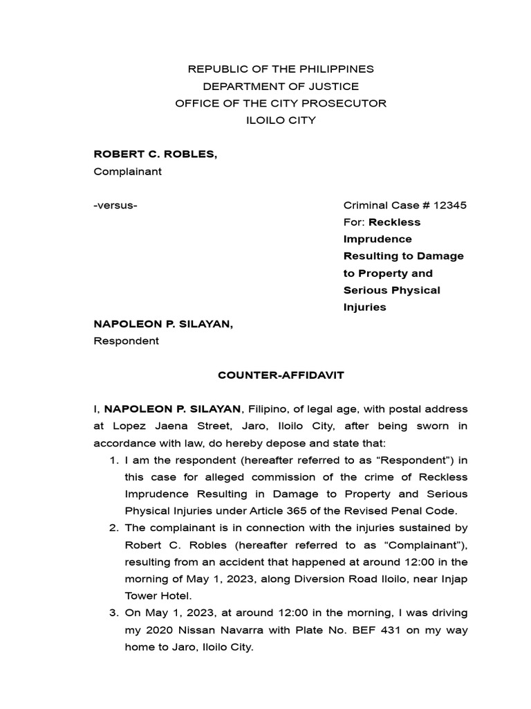 Counter Affidavit | PDF | Recklessness (Law) | Evidence