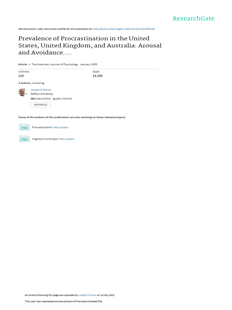 Prevalence of Procrastination in The United States, United Kingdom, and ...