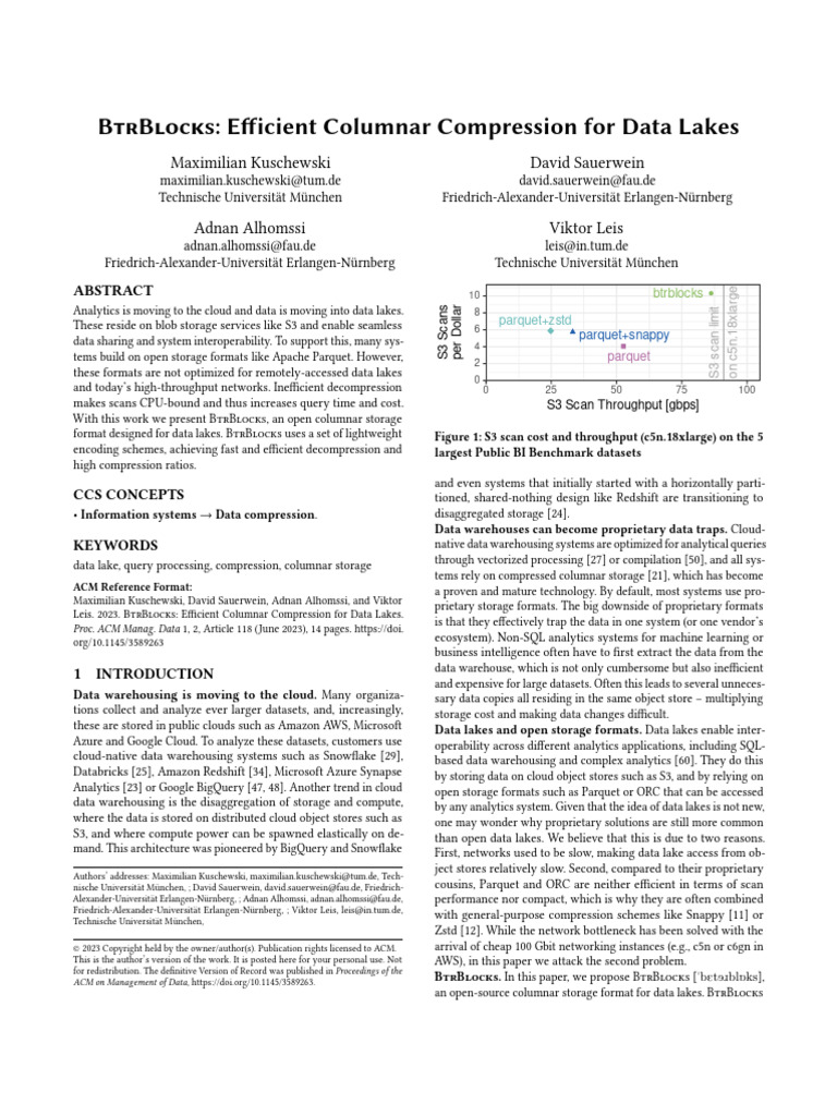 Btrblocks - Data Lake Compression | PDF | Data Compression | String (Computer Science)