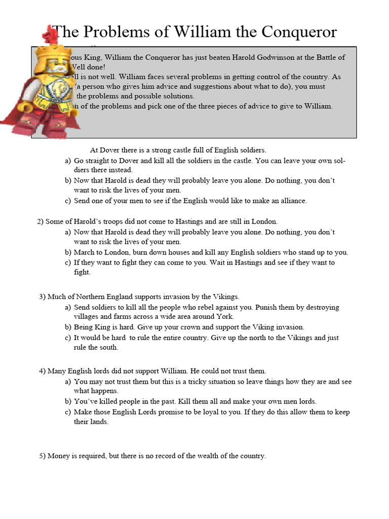 Problems Facing William Worksheet | PDF | William The Conqueror | Conflicts
