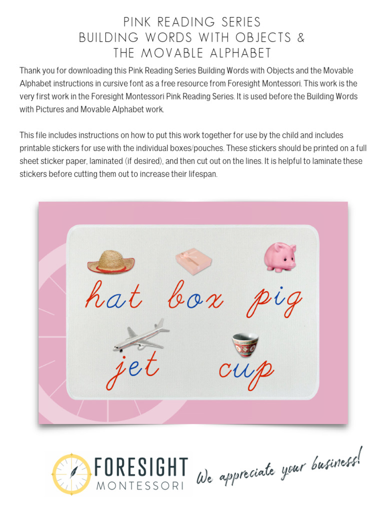 Pink Reading Series Building Words With Objects and Movable Alphabet ...