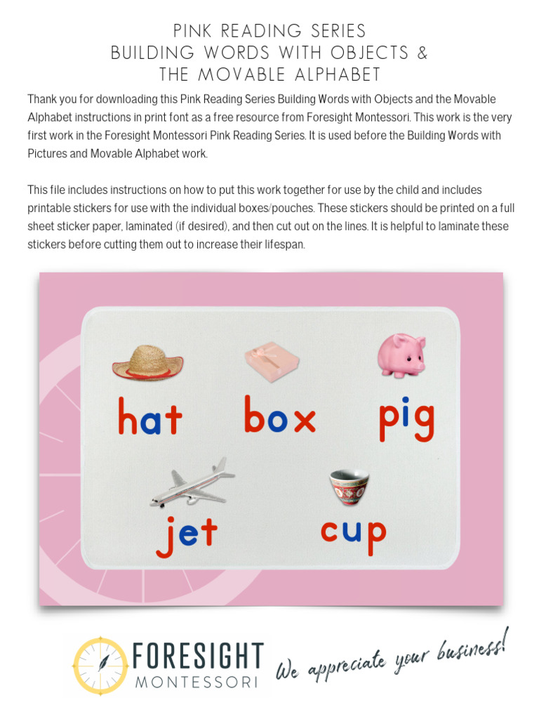 Pink Reading Series Building Words With Objects and Movable Alphabet ...