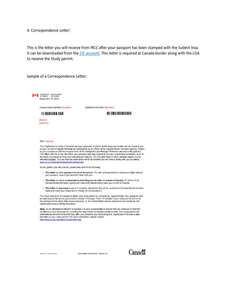 IRCC Correspondence Letter for Study Permit | PDF