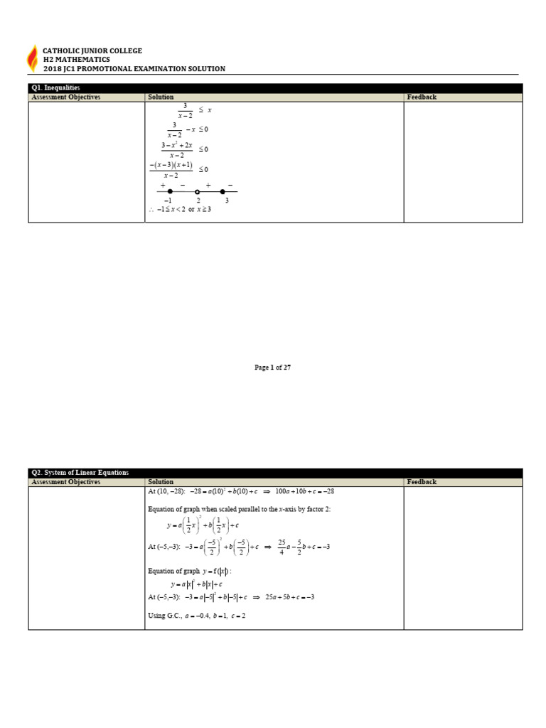 2018 CJC Promos Solutions | PDF | Asymptote | Equations