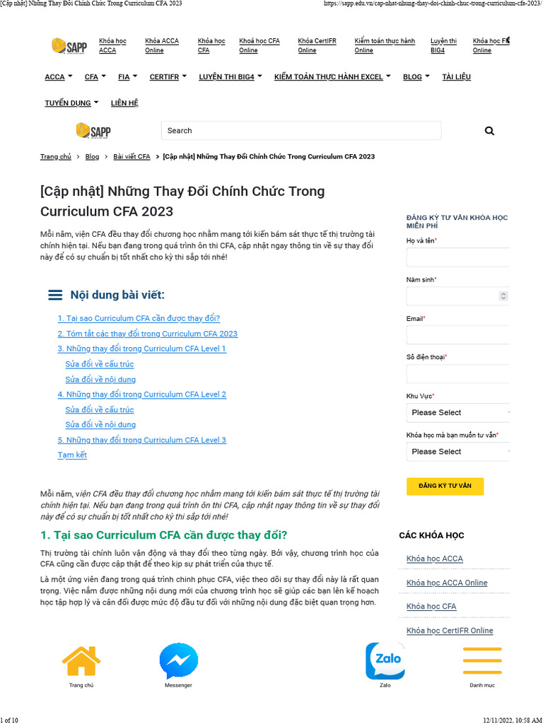 (Cập nhật) Những Thay Đổi Chính Chức Trong Curriculum CFA 2023 | PDF