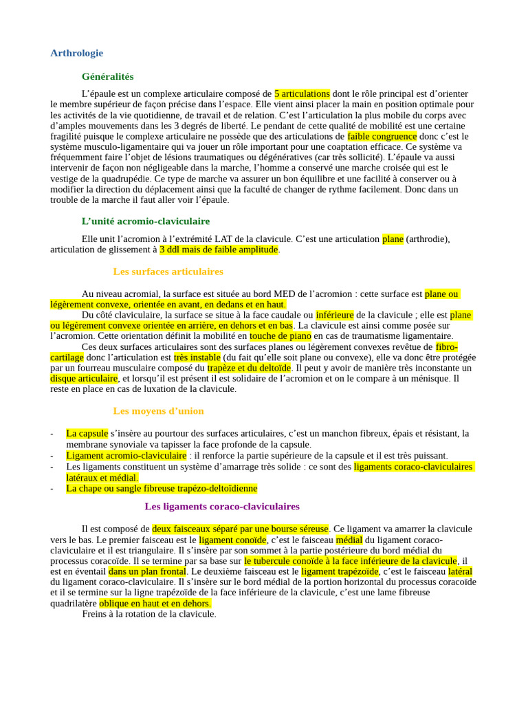 Cour Détaillé Arthrologie | PDF
