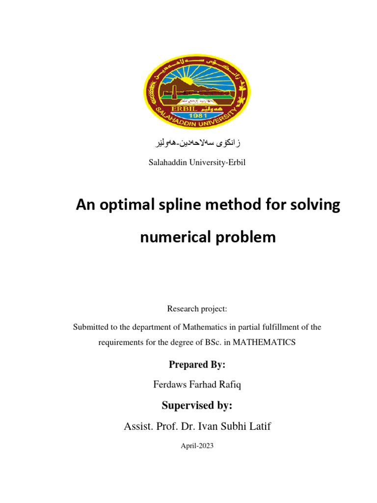 An Optimal Spline Method For Solving Numerical Problem - Ferdaws Farhad ... An Optimal Spline Method For Solving Numerical Problem - Ferdaws Farhad ...