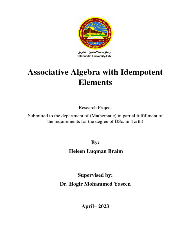 Associative Algebras With Idempotent Elements - Heleen Luqman | PDF | Ring (Mathematics) | Lie ...