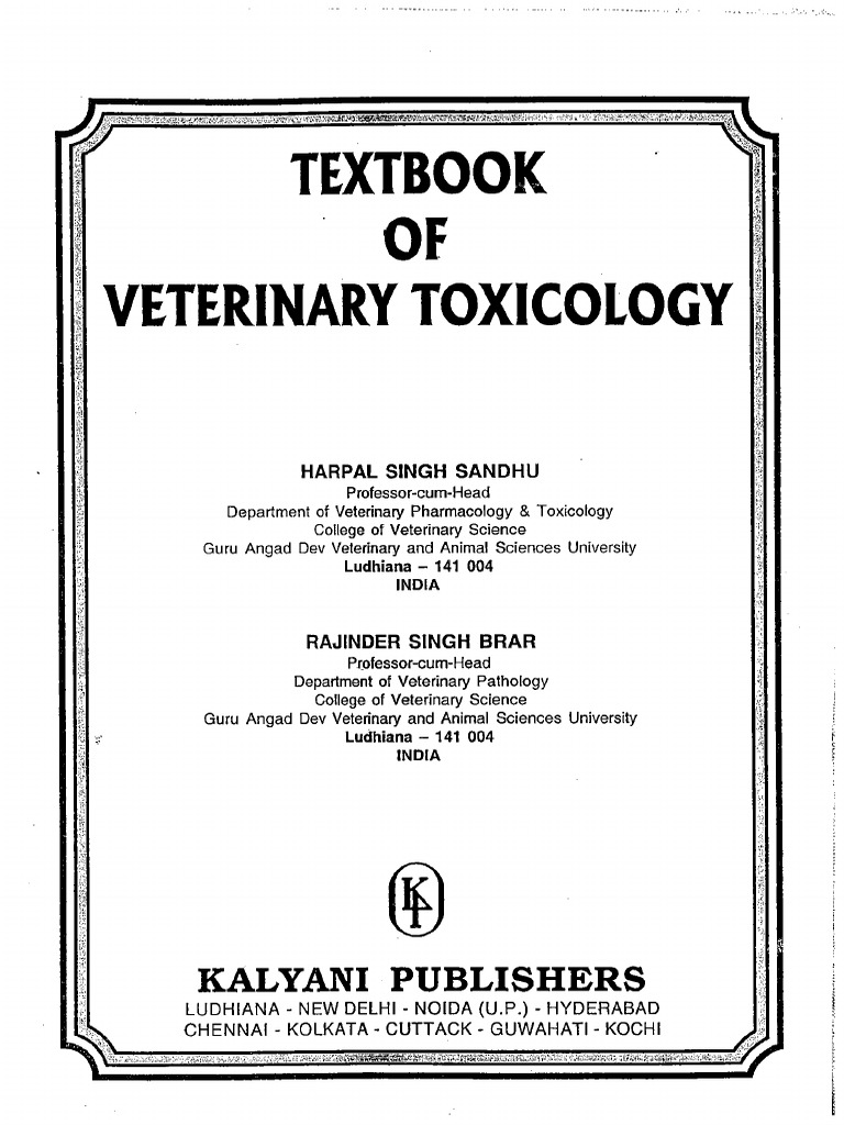 Textbook of Veterinary Toxicology by Harpal Singh Sandhu & Rajinder ...