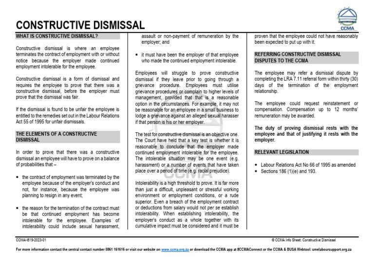 Constructive dismissal-Info-Sheet-2023 | PDF | Employment | Labour Law