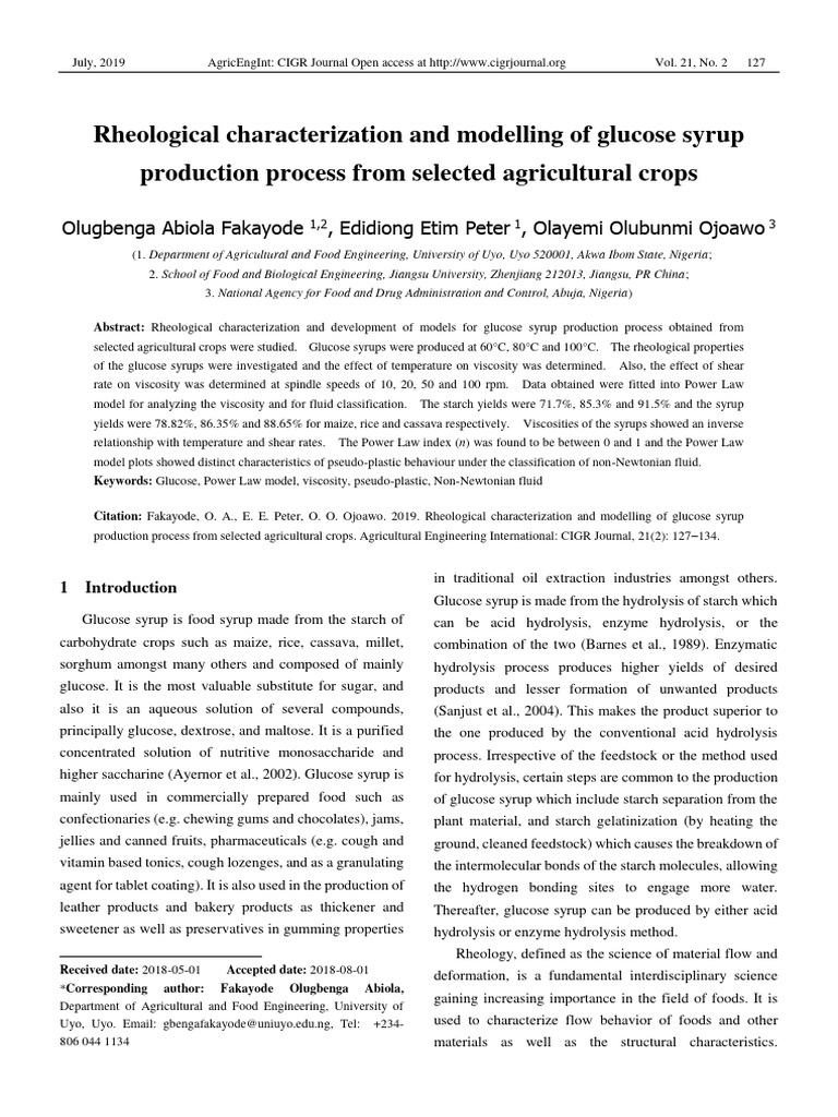 Modelling of Glucose Syrup Production Process | PDF | Viscosity | Rheology