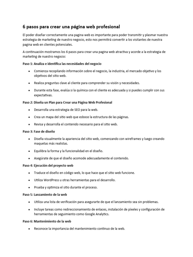 6 Pasos para Crear una Página Web Profesional | PDF