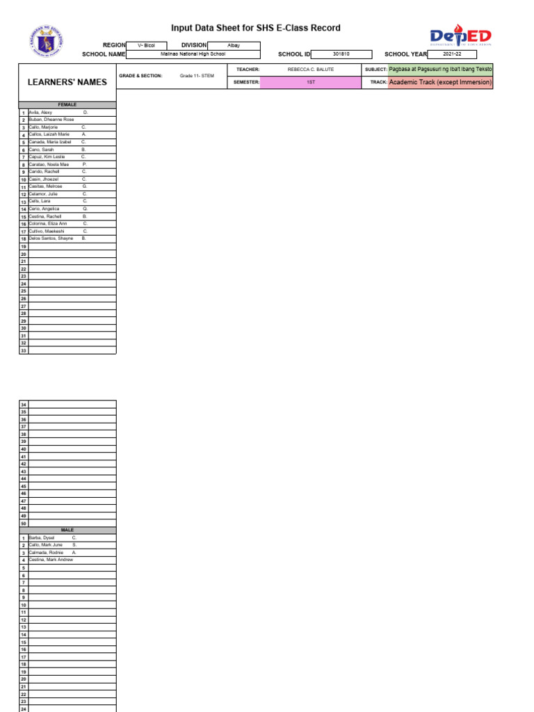 11 Stem (Azure) e Class Record | PDF