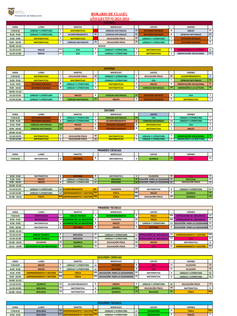 Horario de Clases 2023 - 2024 | PDF | Ciencias Naturales | Observación