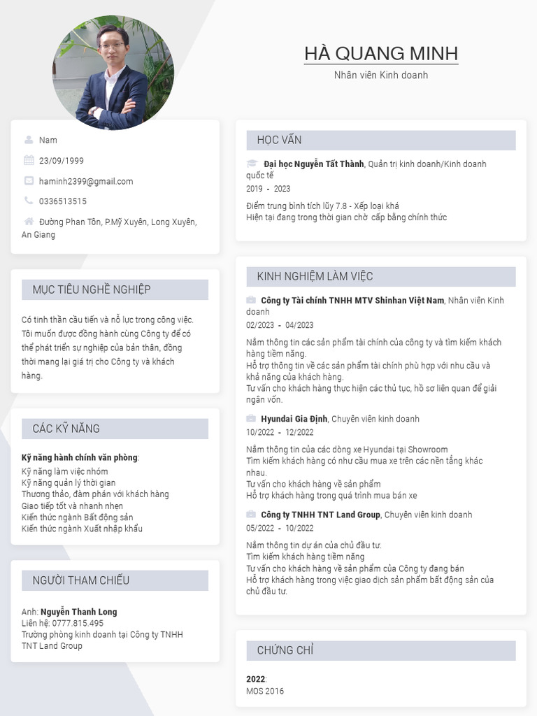 Ha Quang Minh - Nhan Vien Tu Van Ban Hang | PDF