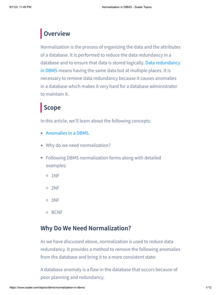 Normalization in DBMS - Scaler Topics | PDF | Information Technology ...