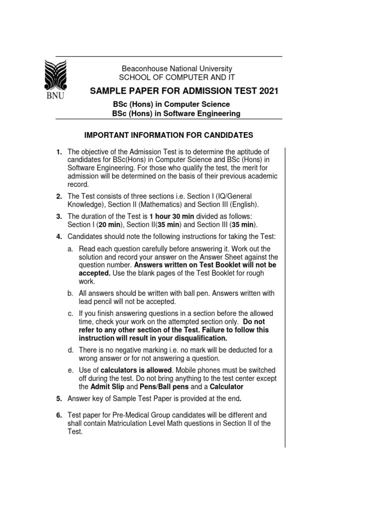 SCIT Sample Test 2021 With Solution | PDF | Equations | Mathematics