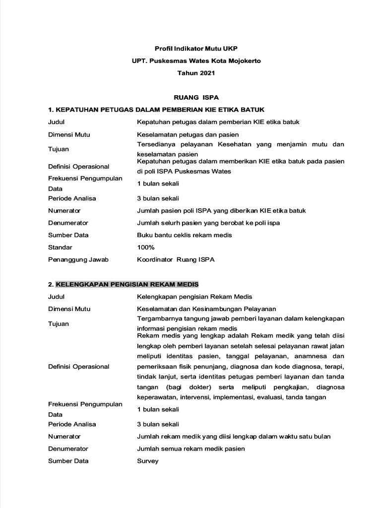 PDF Profil Indikator Mutu R Ispa - Compress | PDF