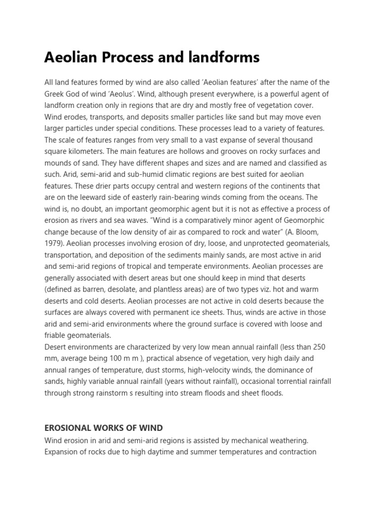 Aeolian Process and Landforms | PDF | Dune | Erosion