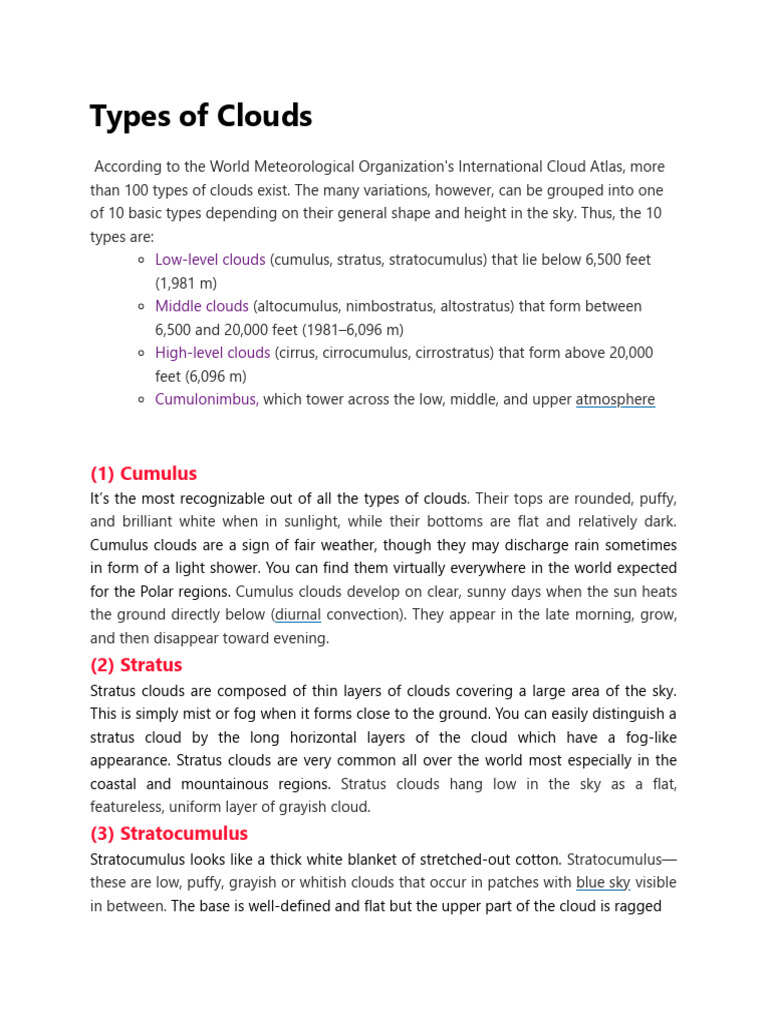 Types of Clouds | PDF